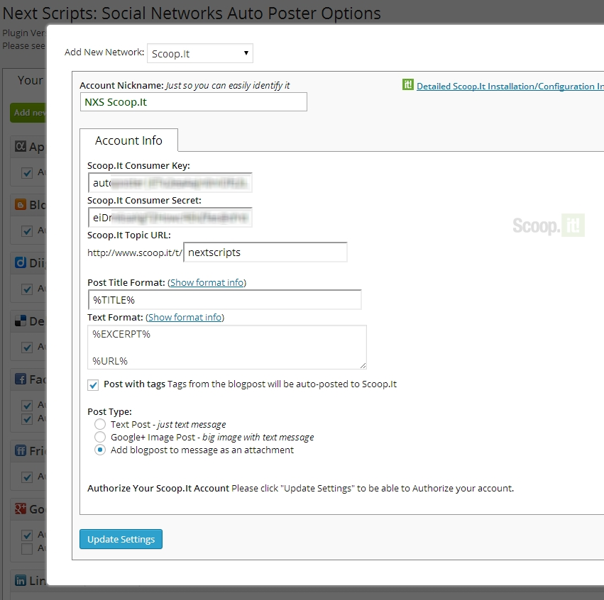 Setup/Installation: Scoop.It - Social Networks Auto-Poster - NextScripts